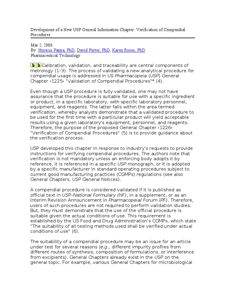 Development of A New USP General Information Chapter | PDF | Verification And Validation | Metrology