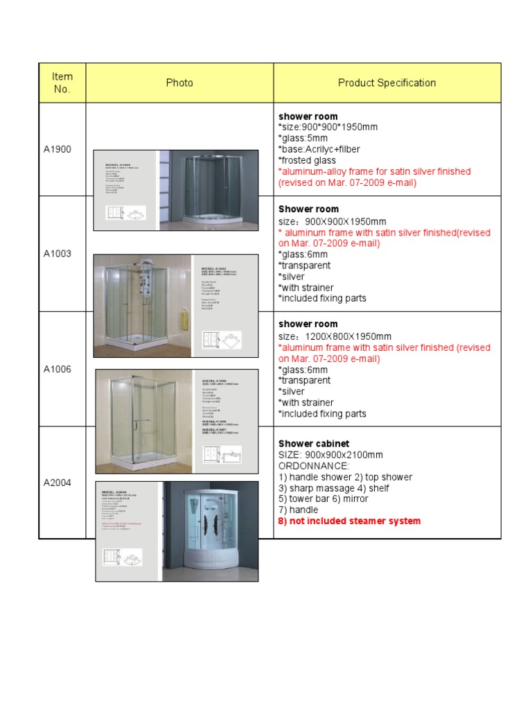 Photo Product Specification Shower Room | PDF