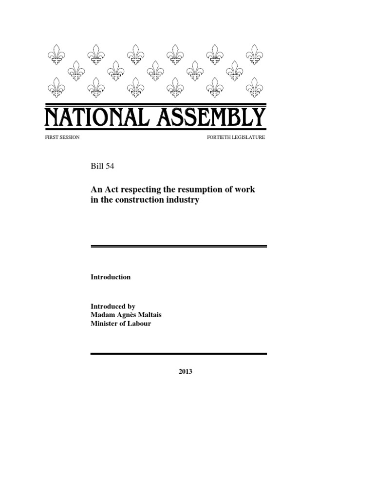 Resumption of Work in Construction Act | PDF | Employment | Virtue