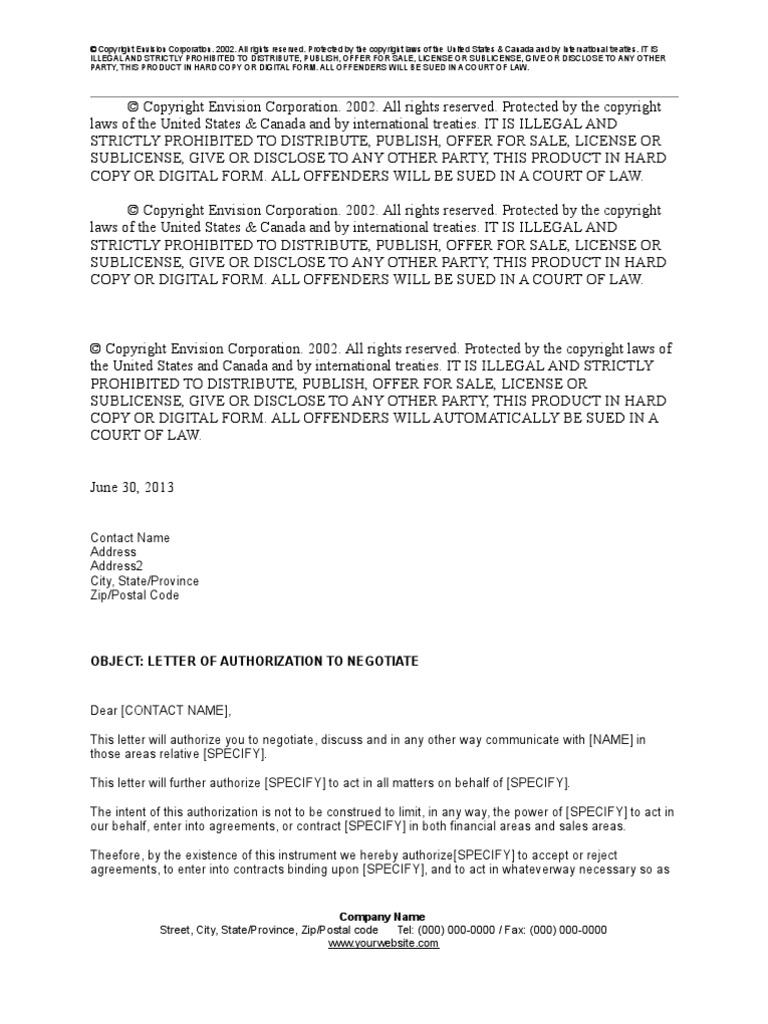 Letter Of Authorization To Negotiate Copyright Copyright Law Of The United States