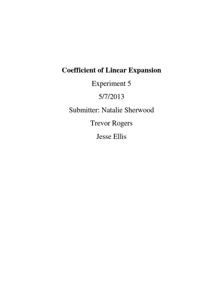 Physics Lab:Coefficient of Linear Expansion | PDF | Thermal Expansion ...