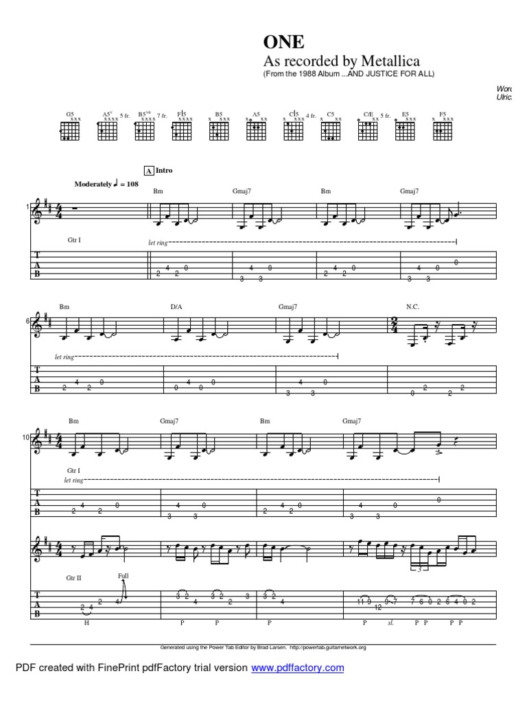 Metallica One Guitar Tabs