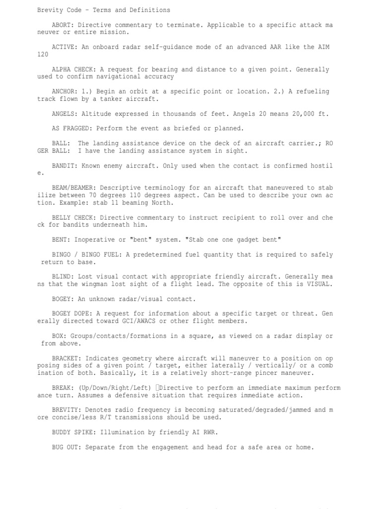 Aviator Brevity Codes | PDF