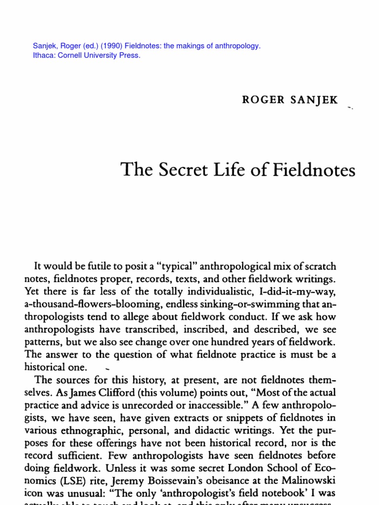 Roger Sanjek (1990) The Secret Life of Fieldnotes | PDF | Franz Boas ...