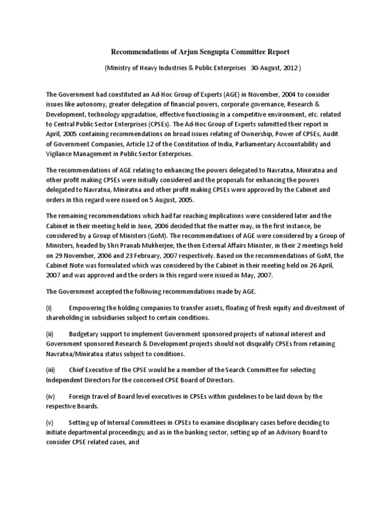 30AUG12 - Arjun Sengupta Committee Report | PDF | Board Of Directors ...