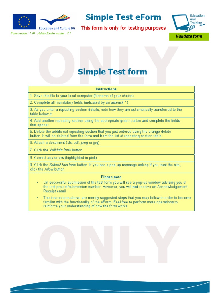 Simple Test Eform: This Form Is Only For Testing Purposes | PDF ...