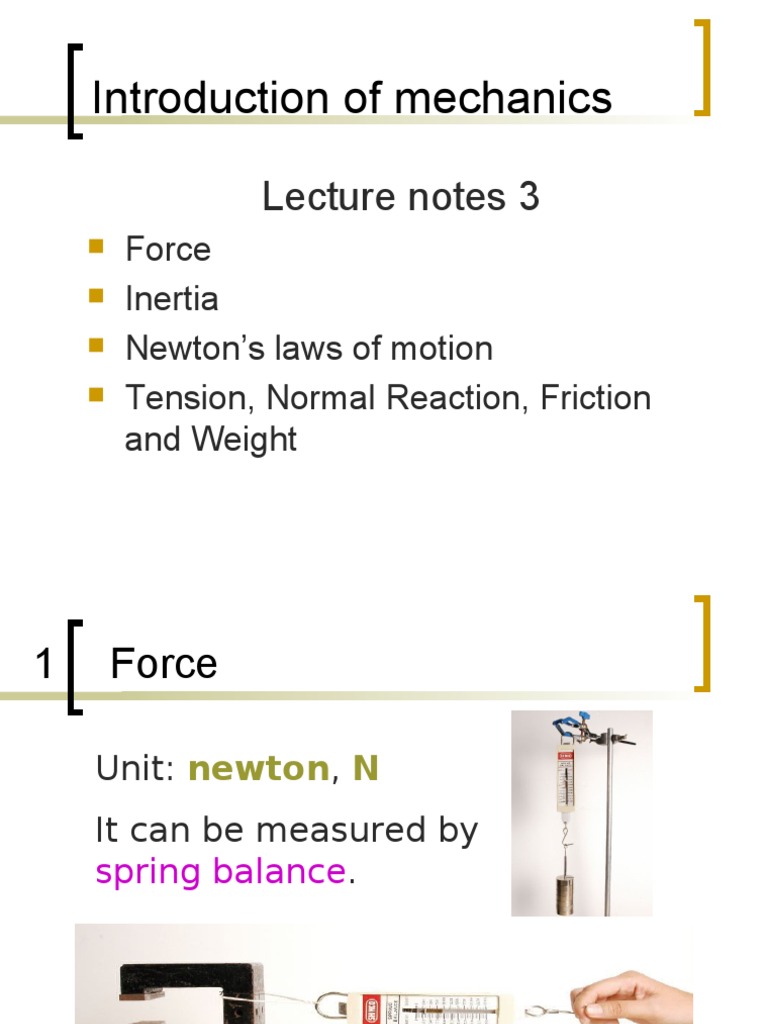 Introduction of Mechanics Lecture Notes 3 For Students | PDF | Weight ...