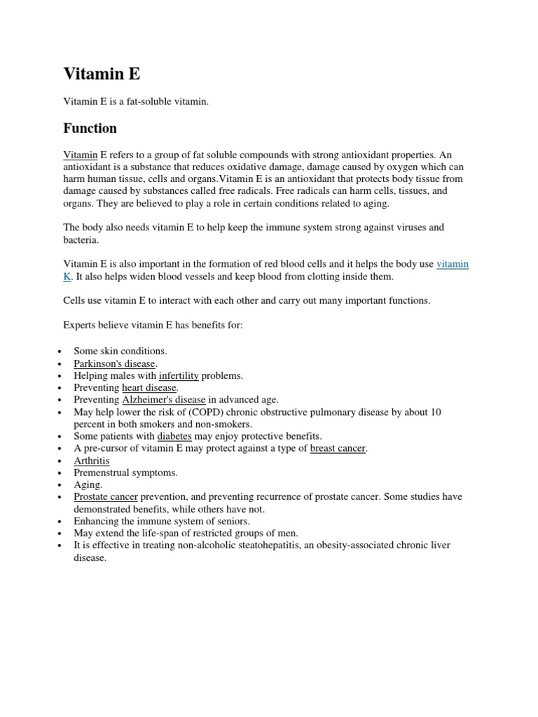 Vitamin E: Function | PDF | Wellness | Science & Mathematics