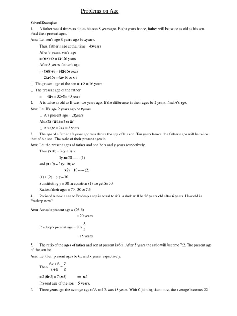 Age Problems | PDF | Mathematical Objects | Teaching Mathematics