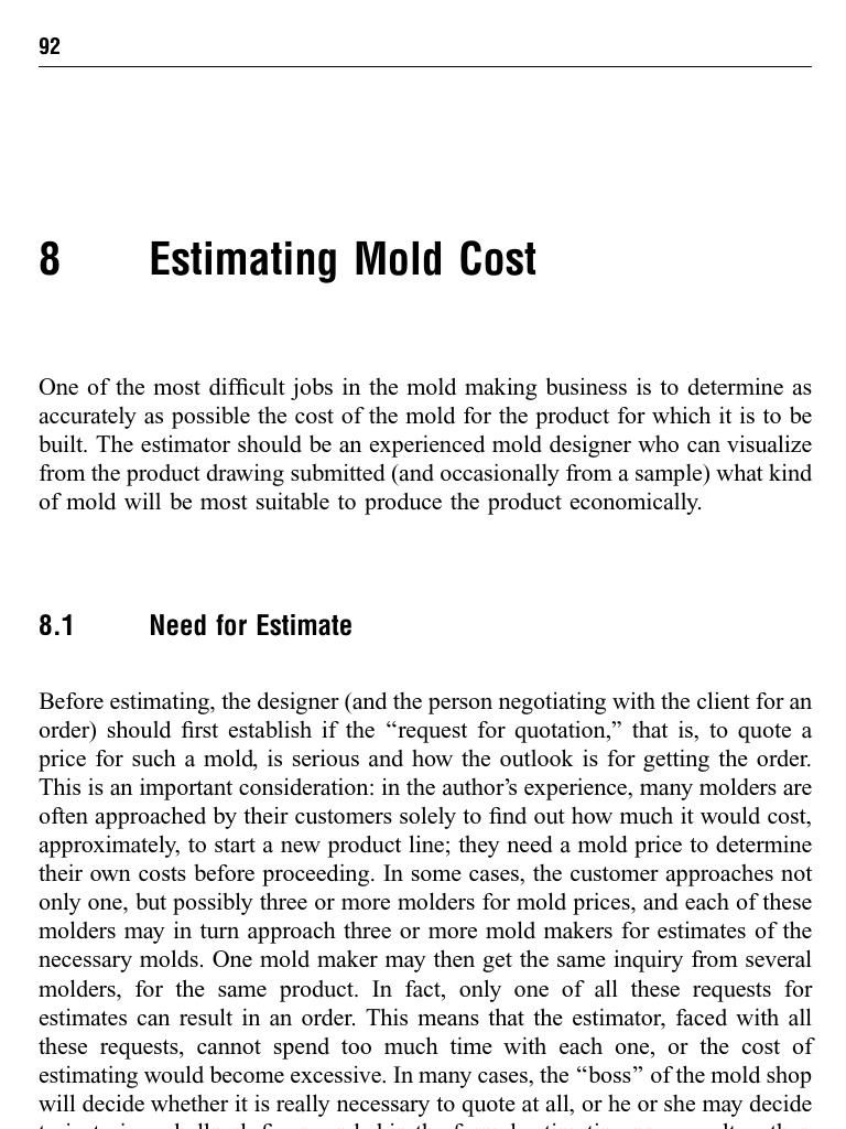 8 Estimating Mold Cost: 8.1 Need For Estimate | PDF | Machining | Risk