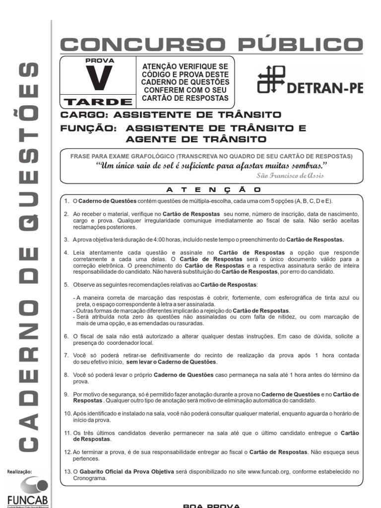 Funcab 2010 Detran Pe Agente de Transito Prova | PDF | Tráfego | Proibição