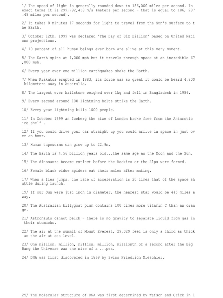 100 Intersting Facts | PDF | Quasar | Earth