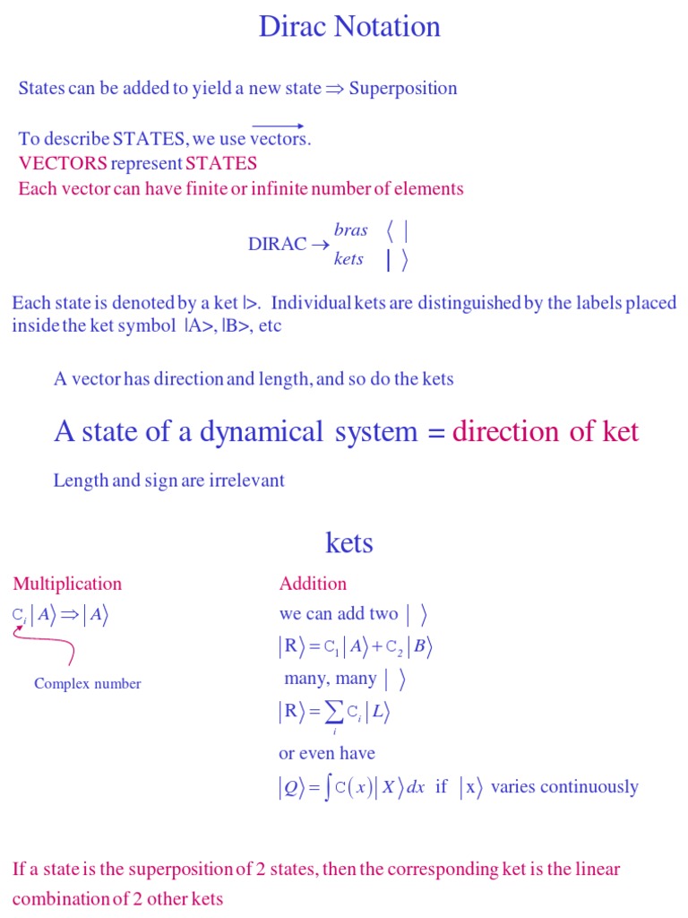 Dirac Notation States and Superposition Explained | PDF | Vector Space ...