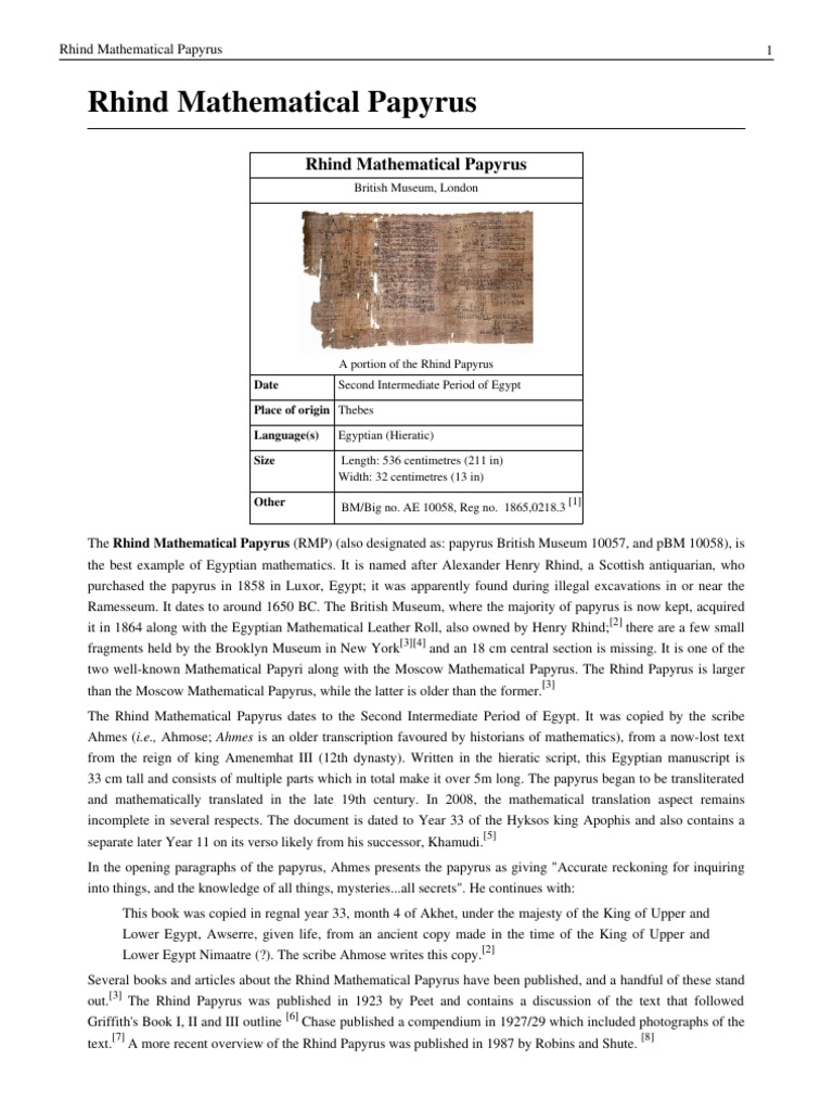 Rhind Mathematical Papyrus | PDF | Numbers | Arithmetic