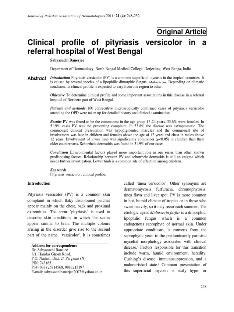 Original Article Clinical Profile of Pityriasis Versicolor in Bengal ...