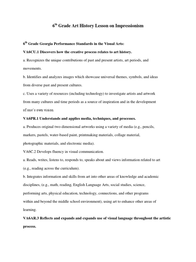 6th Grade Art History Lesson On Impressionism | PDF | Pastel | Mary Cassatt