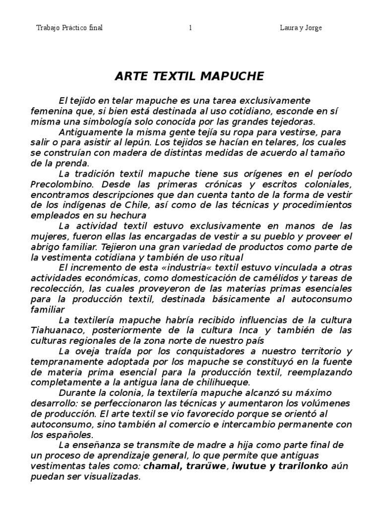 Arte Textil Mapuche Pdf Lana Industria Textil