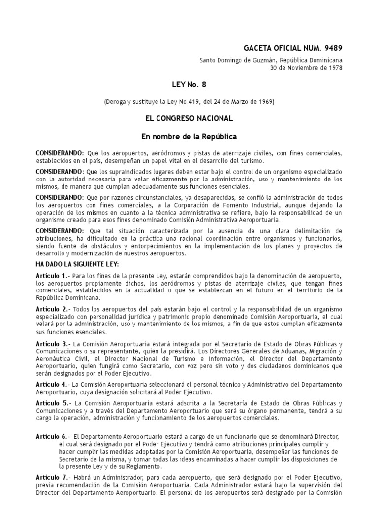 Ley No. 8, Sobre La Comisión Aeroportuaria | PDF | Aeropuerto ...