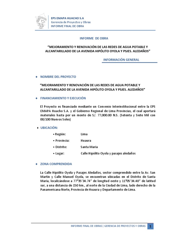 Informe Final: Renovación Redes Agua Potable | PDF | Recursos humanos ...