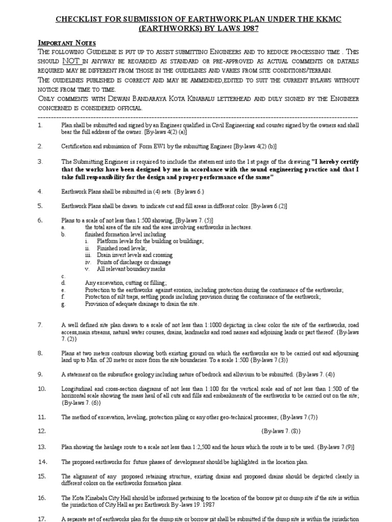 Earthwork Plan Submssion Checklist | PDF | Surveying | Road