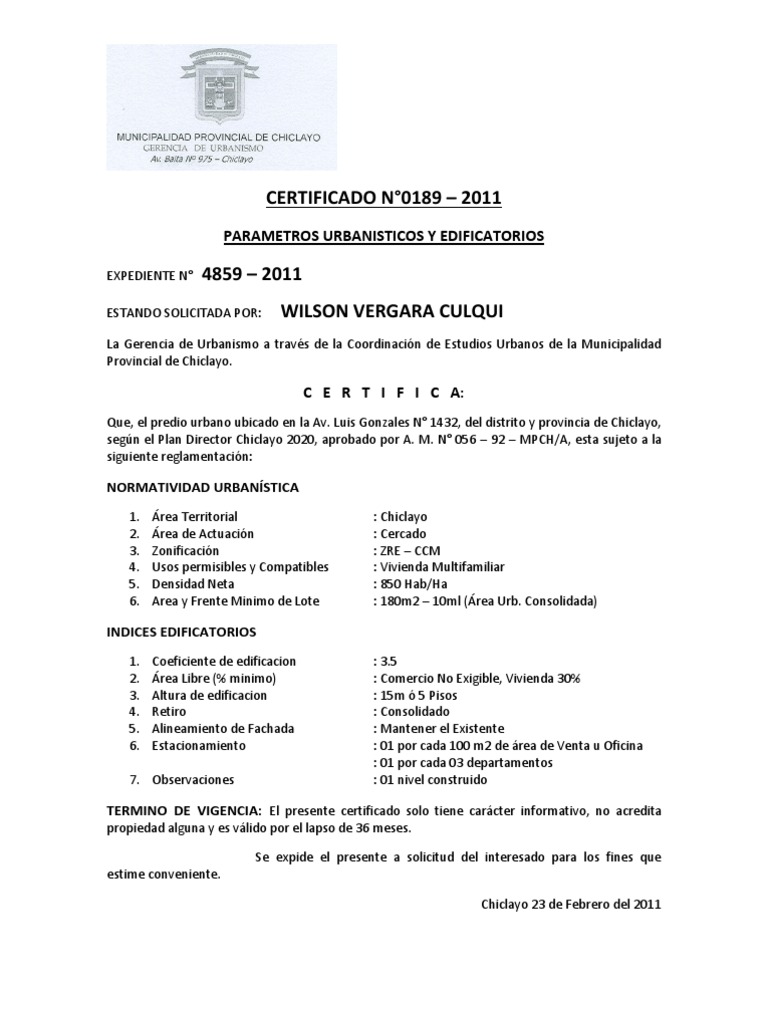 Certificado de Parametros | PDF