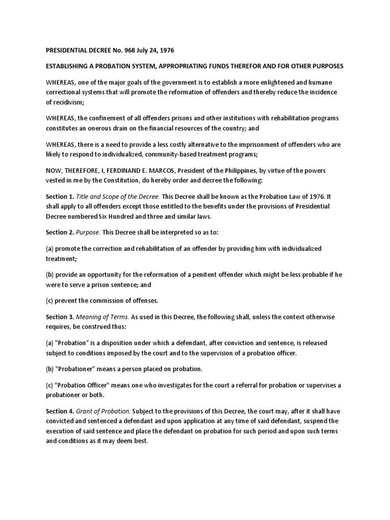 PD 968 | PDF | Probation | Probation Officer