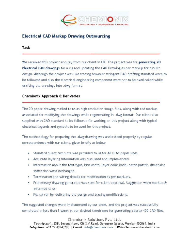 Electrical CAD Markup Drawing Outsourcing - Chemionix Solutions | PDF ...