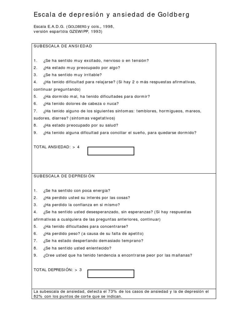 Escala de Depresión de Goldberg | PDF