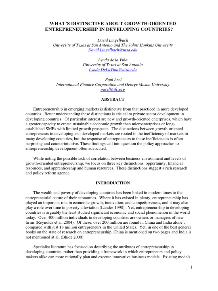 Growth-Oriented Entrepreneurship in Developing Countries | PDF ...