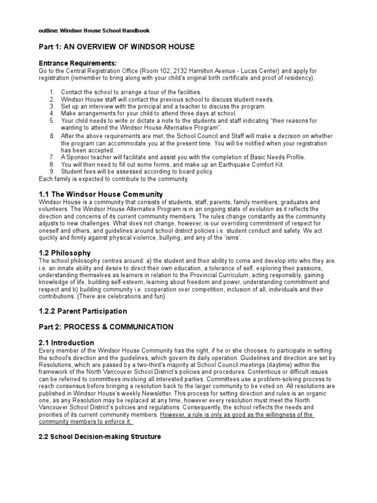WHS Handbook Outline | PDF | Community | Consensus Decision Making