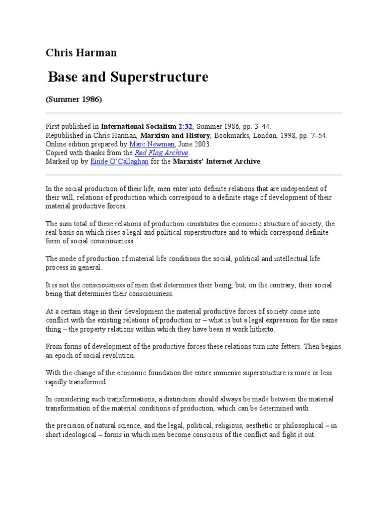 The relationship between base and superstructure in Marxist theory and ...