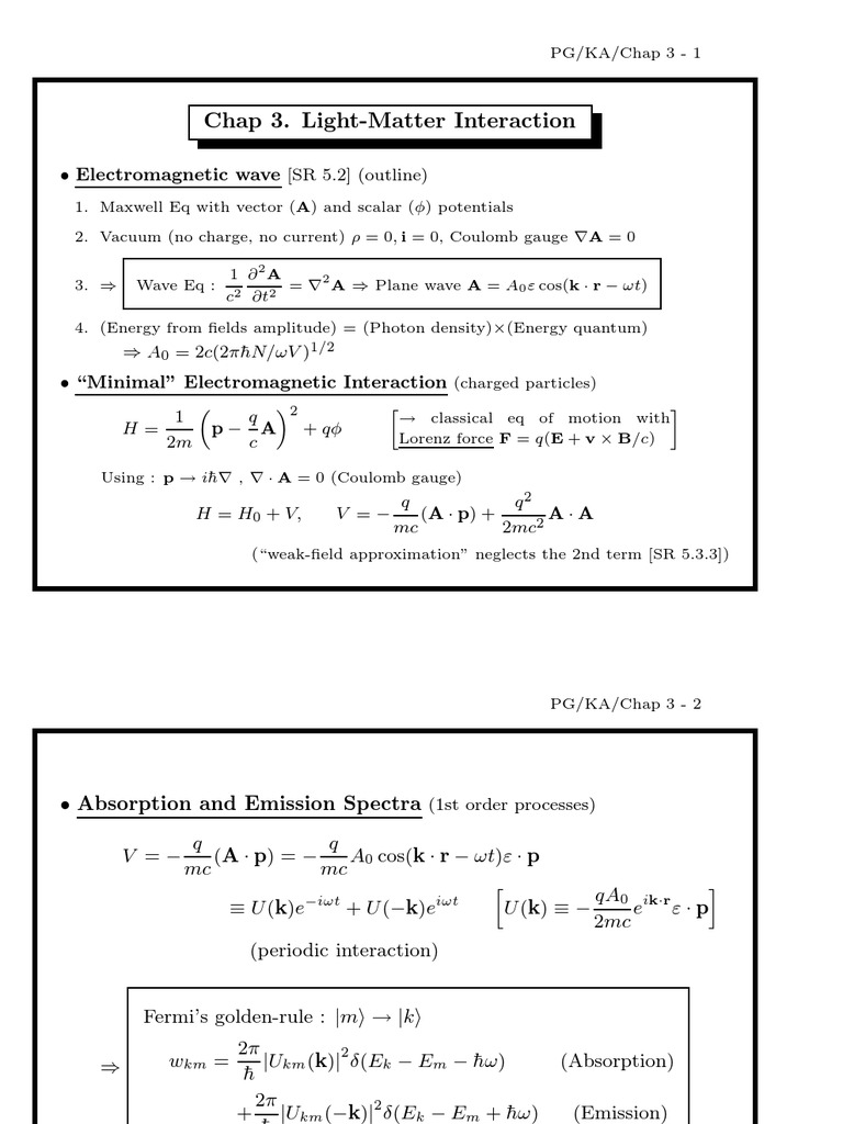 Chap 3. Light-Matter Interaction: - Electromagnetic Wave (SR 5.2 ...