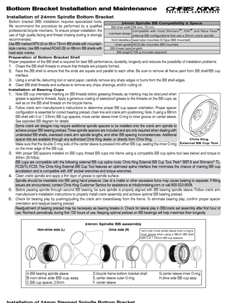 Installation of 24mm Spindle Bottom Bracket | PDF | Bearing (Mechanical ...