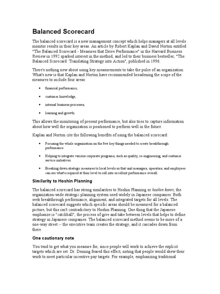 Balanced Scorecard | PDF | Six Sigma | Strategic Management