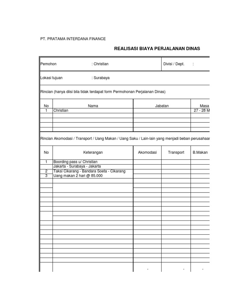 Form Realisasi Perjalanan Dinas CRB | PDF