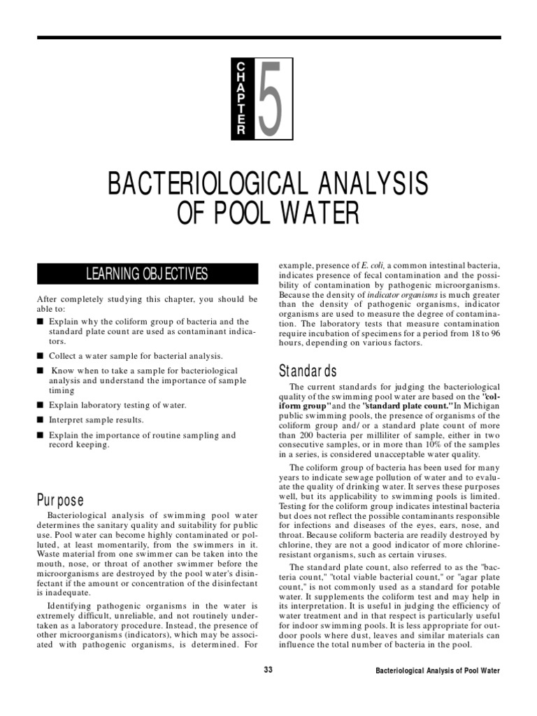 Bacteriological Analysis of Pool Water | PDF | Water Quality | Swimming ...