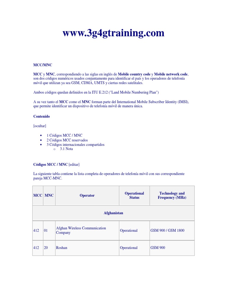 Códigos MCC y MNC en Telecomunicaciones | PDF | Telecomunicaciones ...