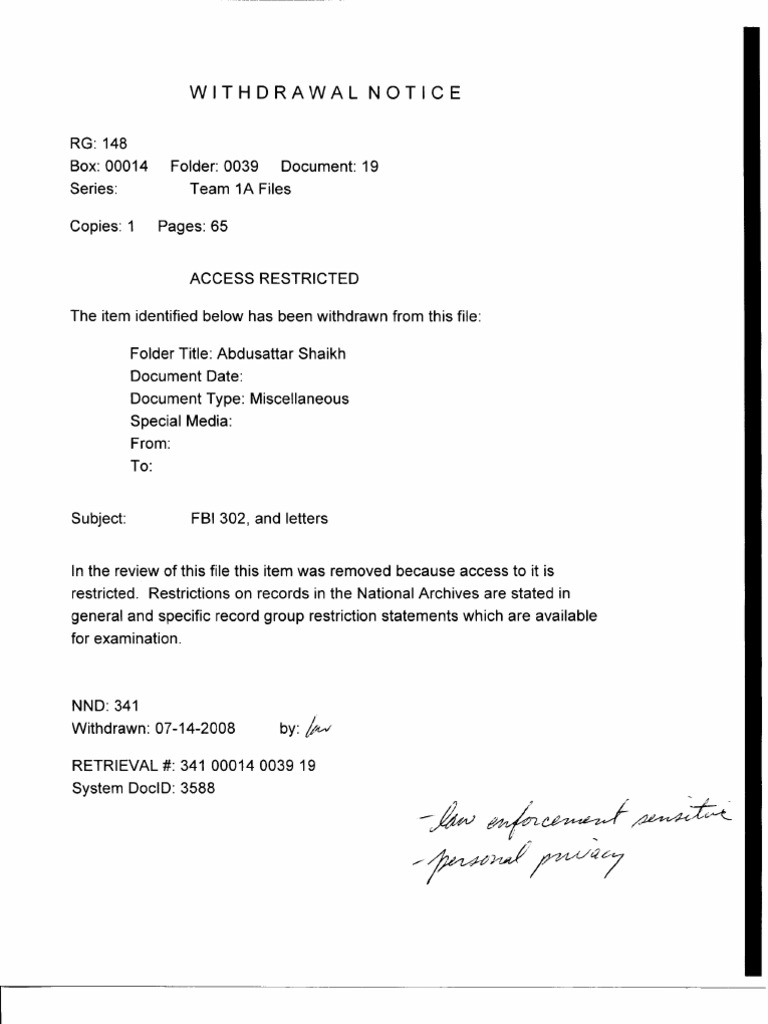 With Drawal Notice | PDF | 9/11 Commission | September 11 Attacks