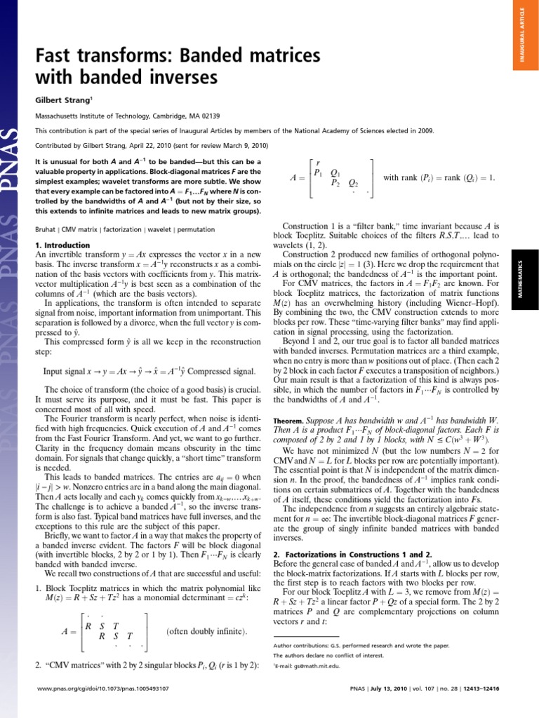 Fast Transforms: Banded Matrices With Banded Inverses | PDF | Matrix ...