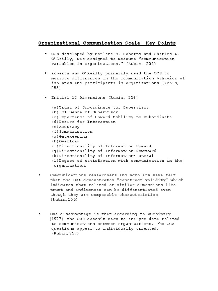 Organizational Communication Scale - Key Points | PDF | Applied ...