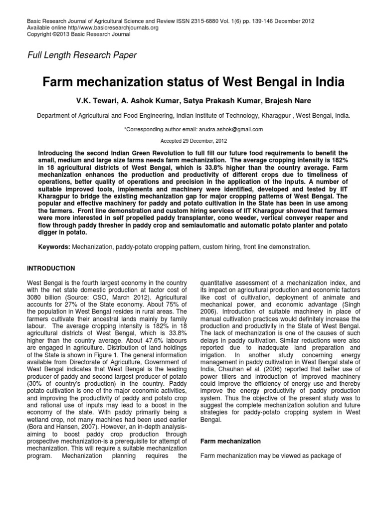 Farm Mech in WB | PDF | Agricultural Machinery | Rice
