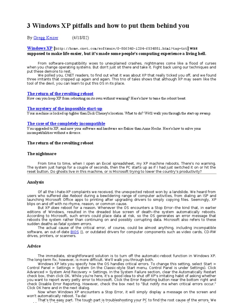 3 Windows XP Pitfalls and How To Put Them Behind You | Download Free PDF | Microsoft Windows | Bios
