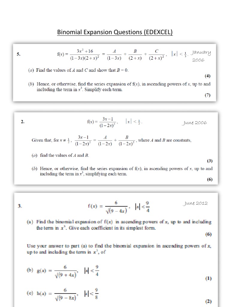 All The Exam Question of Binomial Expansion | PDF | United Kingdom | Tests