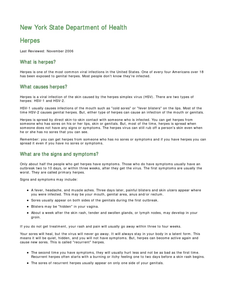Herpes Fact Sheet | PDF | Herpes Simplex | Sexually Transmitted Infection