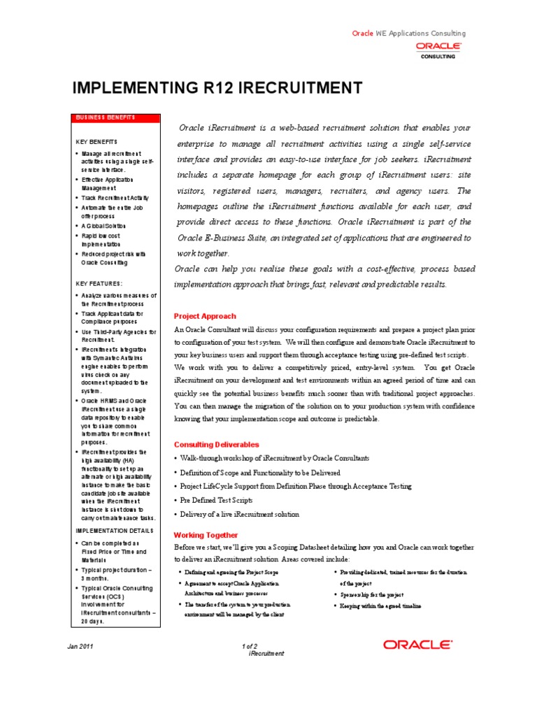 Oracle iRecruitment Implementation Guide | PDF
