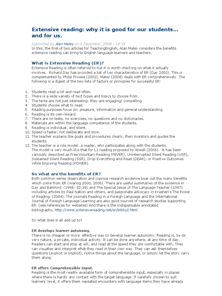 Extensive Reading | PDF | Applied Linguistics | Reading (Process)