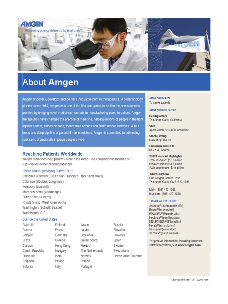About Amgen: Reaching Patients Worldwide | PDF | Pharmaceutical Drug ...
