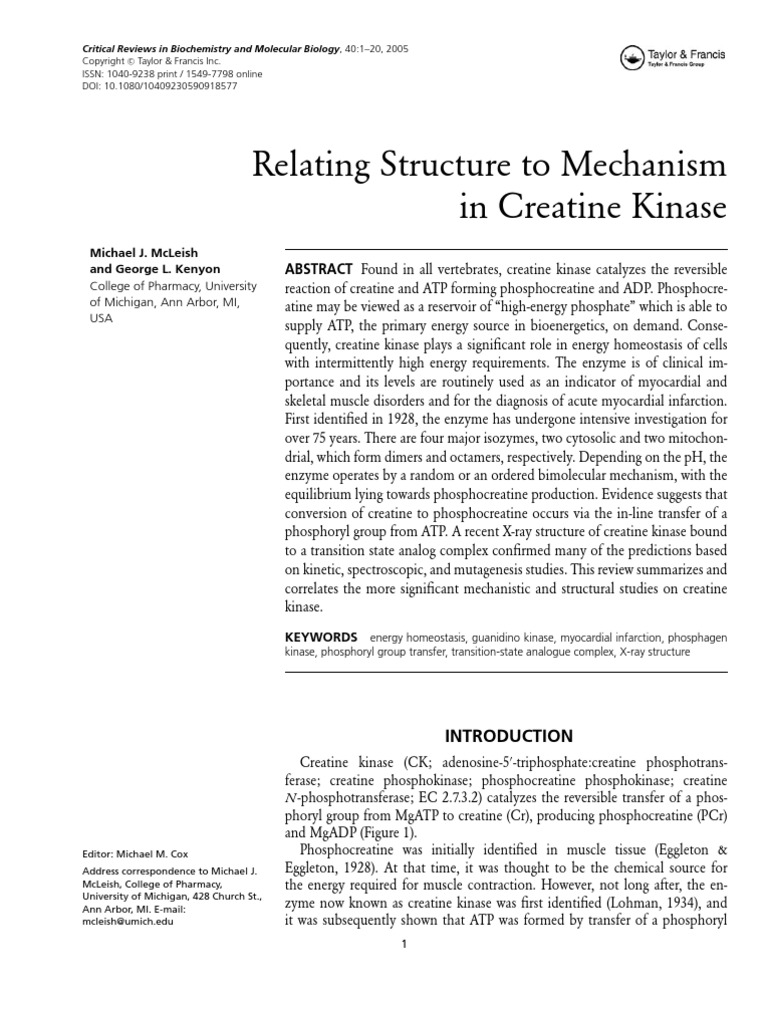 Relating Structure To Mechanism in Creatine Kinase | PDF | Biochemistry ...