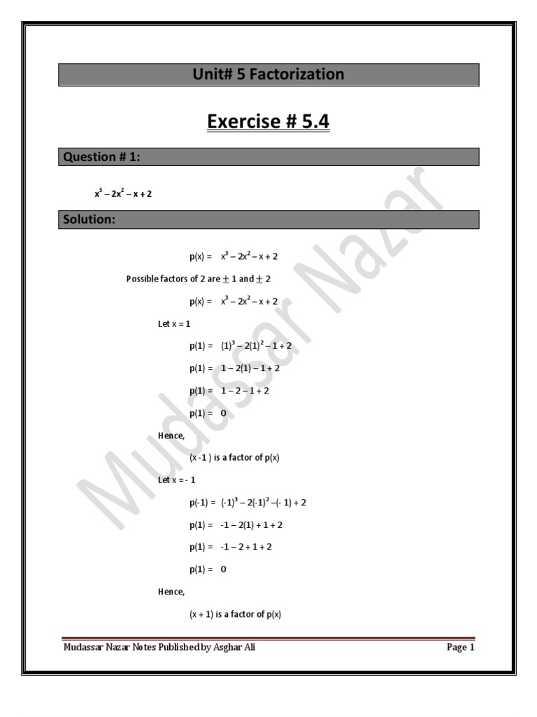 Class 10 Factorization Exercise 5.4 Solutions | PDF | Computers
