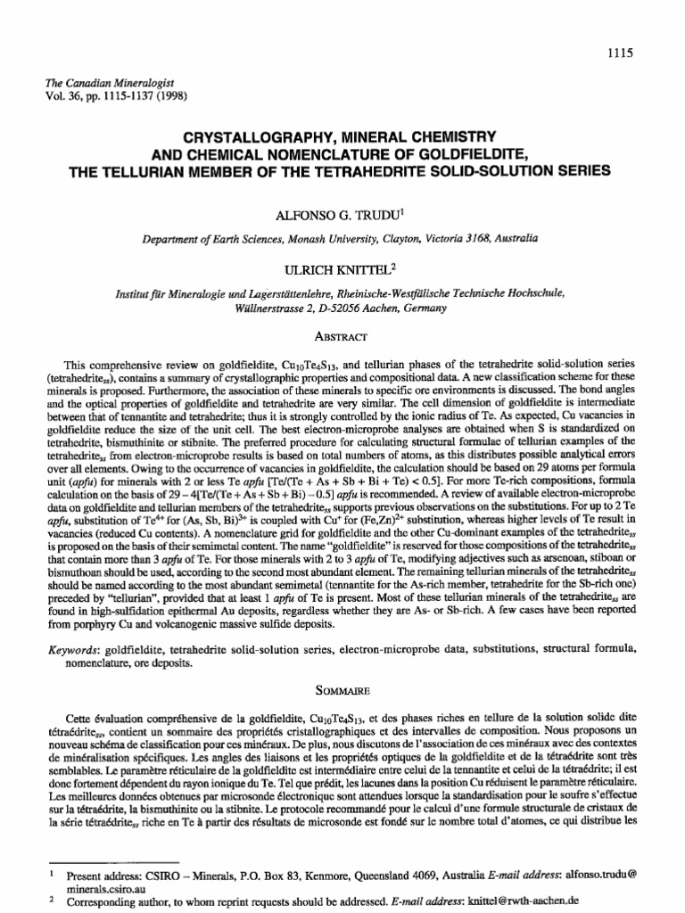 Crystallography, Mineral Chemistry and Chemical Nomenclature of ...